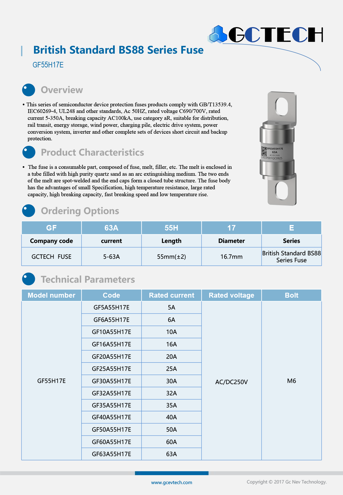British Standard BS88 Series Fuse-GF55H17E - 绿继新能源