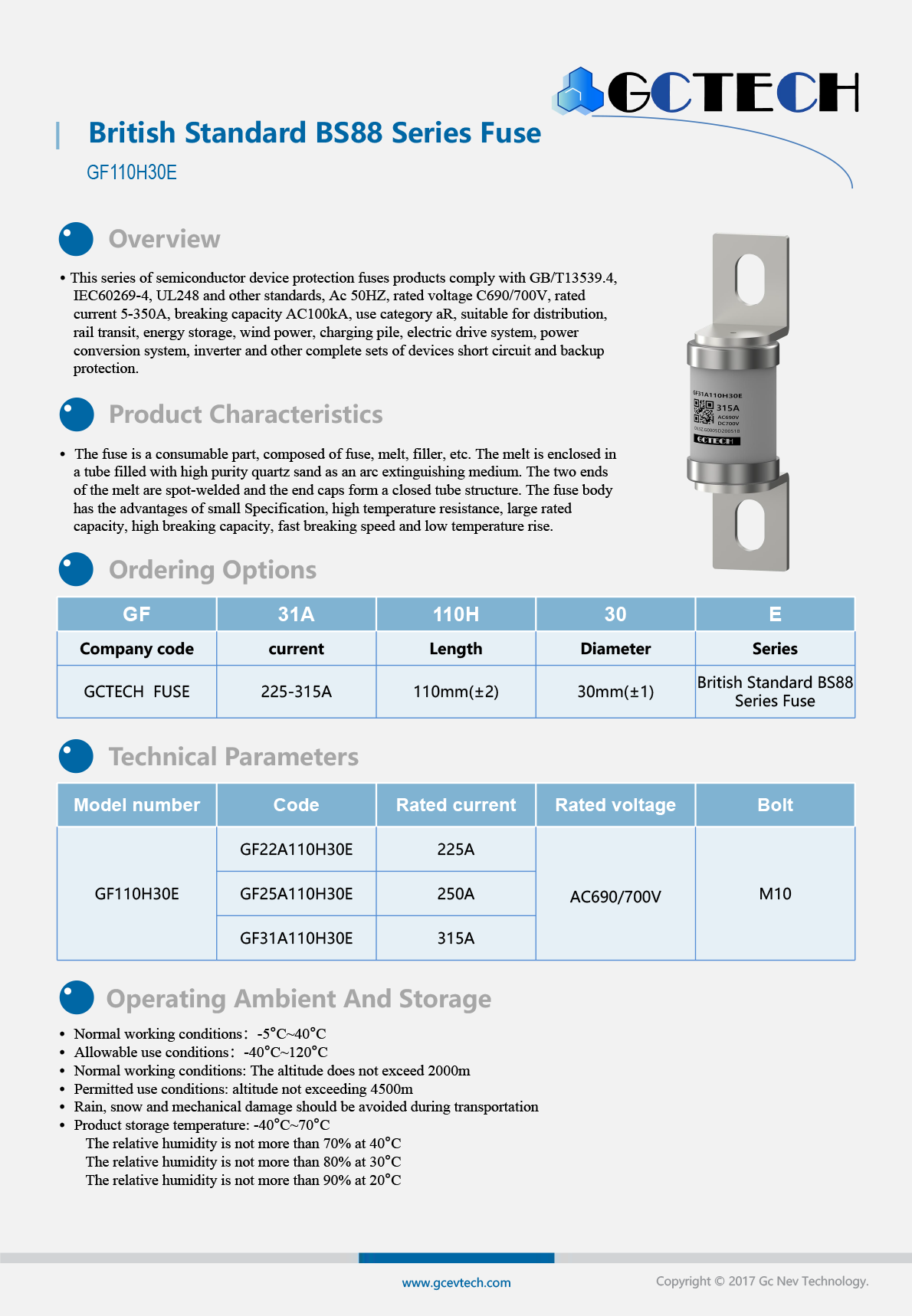 British Standard BS88 Series Fuse-GF110H30E - 绿继新能源